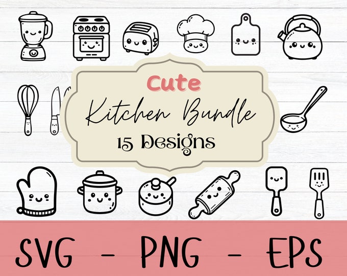 Cute Kawaii Kitchen SVG Bundle, Cooking SVG, Kitchen Clipart, Cooking ...