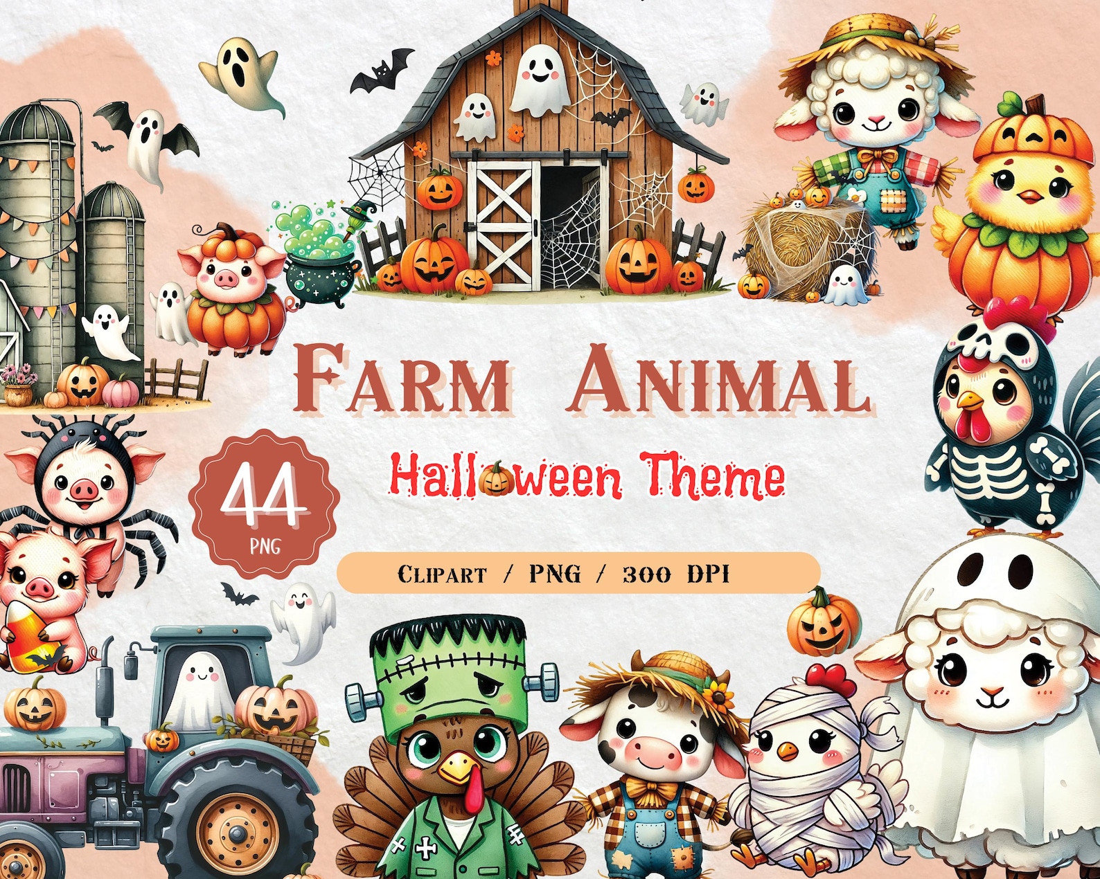Farm Animal Halloween Theme Clipart Bundle, Fall, Happy Halloween ...