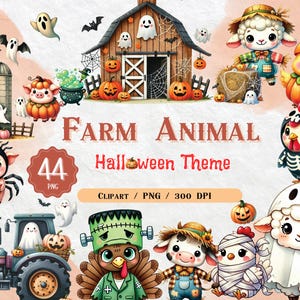 Farm Animal Halloween Clipart Bundle, Watercolor PNG (digital Download ...