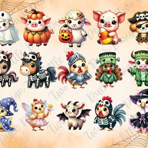 Farm Animal Halloween Clipart Bundle, Watercolor PNG (digital Download ...