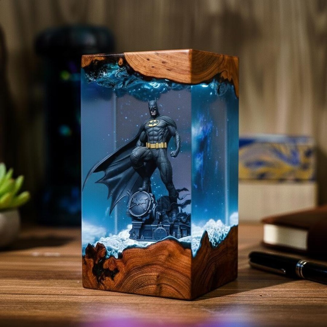 Batman Resin Wood Diorama Statue | Unique Superhero Collectible Night ...