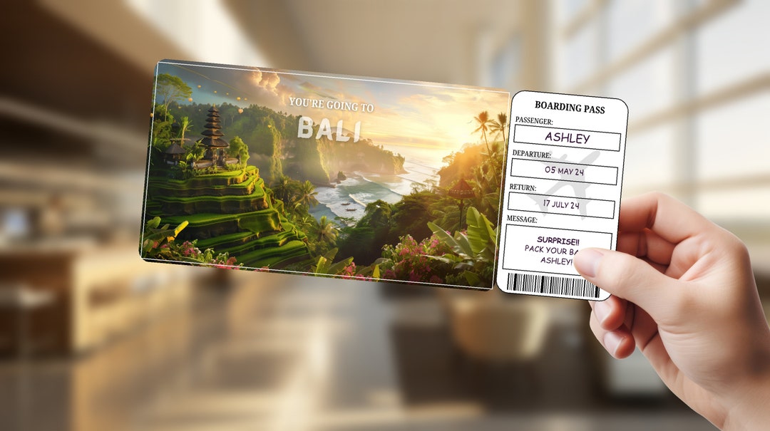 Bali Gift Ticket Printable Boarding Pass Editable Airplane Ticket ...
