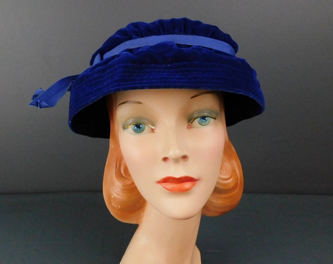 Vintage Blue Velvet Hat With Floppy Brim, 1950s, 21 Inch Head, the Hat ...
