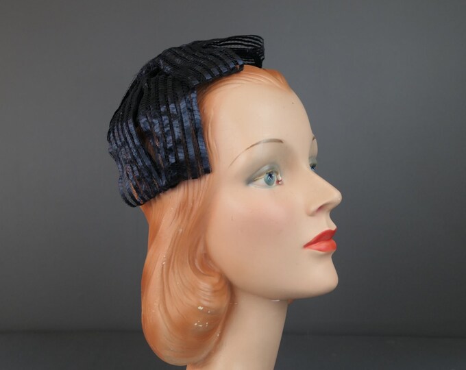 Vintage Midnight Blue Mesh & Raffia Half Hat, 1960s Evening - Etsy