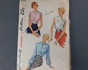 Simplicity 2195 1950s Vintage Sewing Pattern Complete Monogram Blouse ...