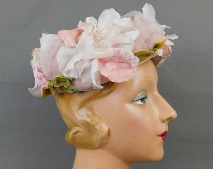 Vintage Pink Satin Flowers Hat 1960s Karli-anne, 22 Inch Head - Etsy