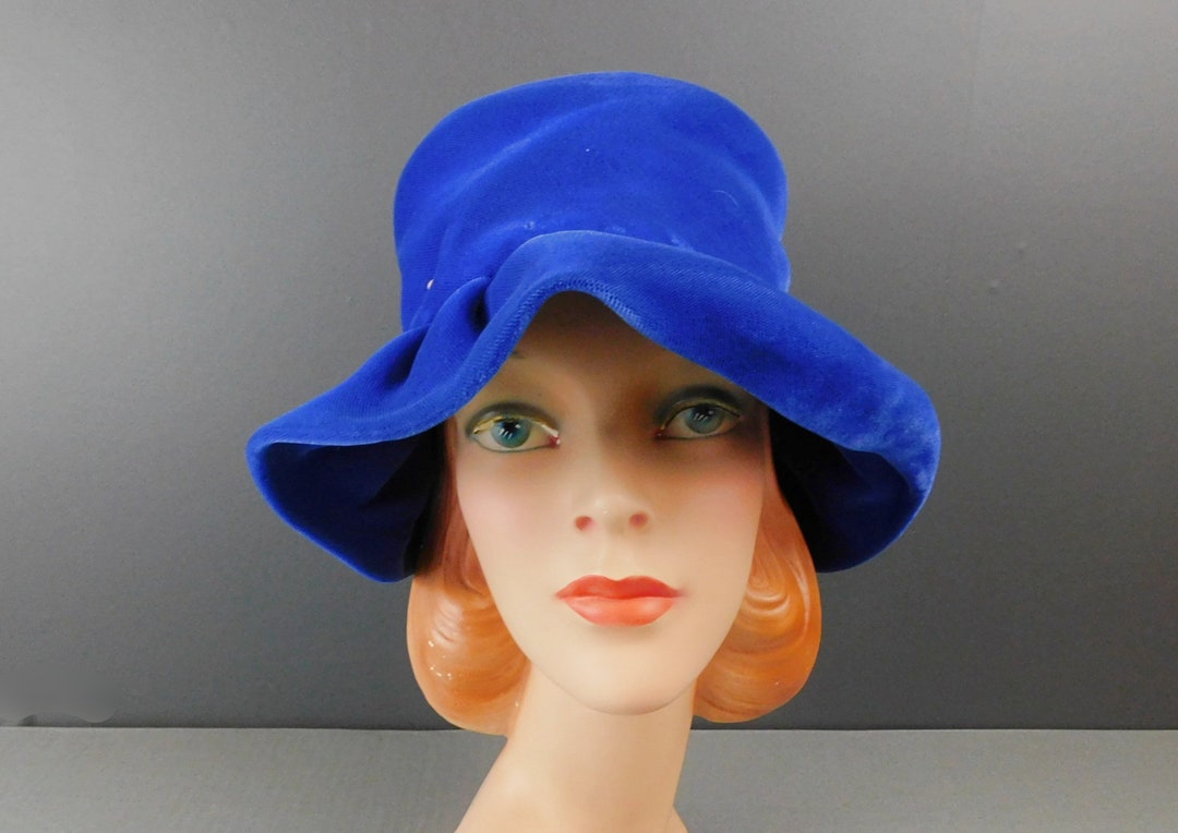 Vintage Bright Blue Velvet Hat With Floppy Brim, 1960s 21 Inch Head - Etsy
