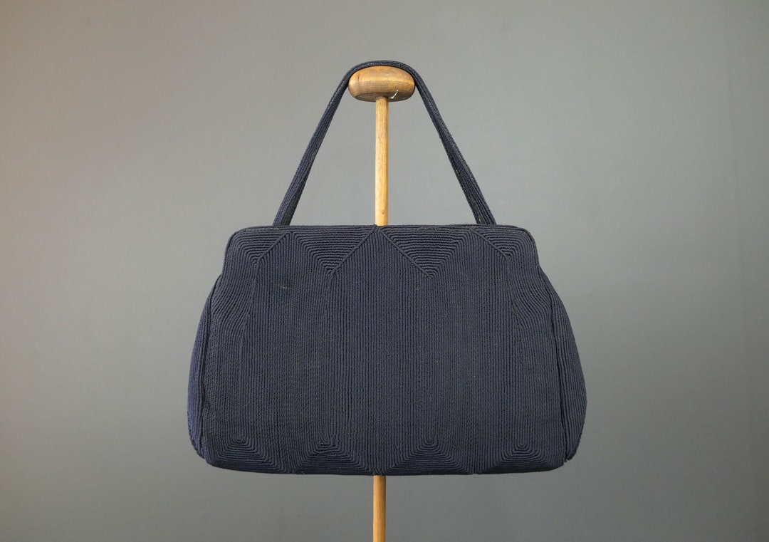Vintage 1940s Dark Blue Rayon Corde Purse, 10x7 Inches, Fancy Gold ...