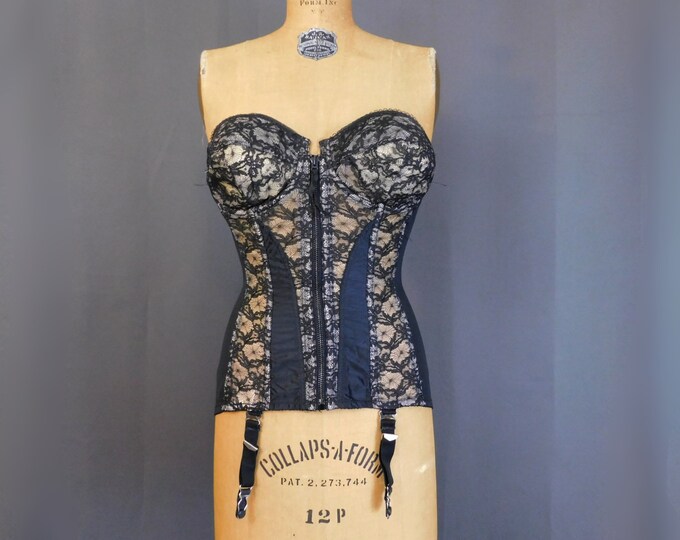 Vintage 1950s Merry Widow Longline Bra, 36C Zipper Front Rondeau ...