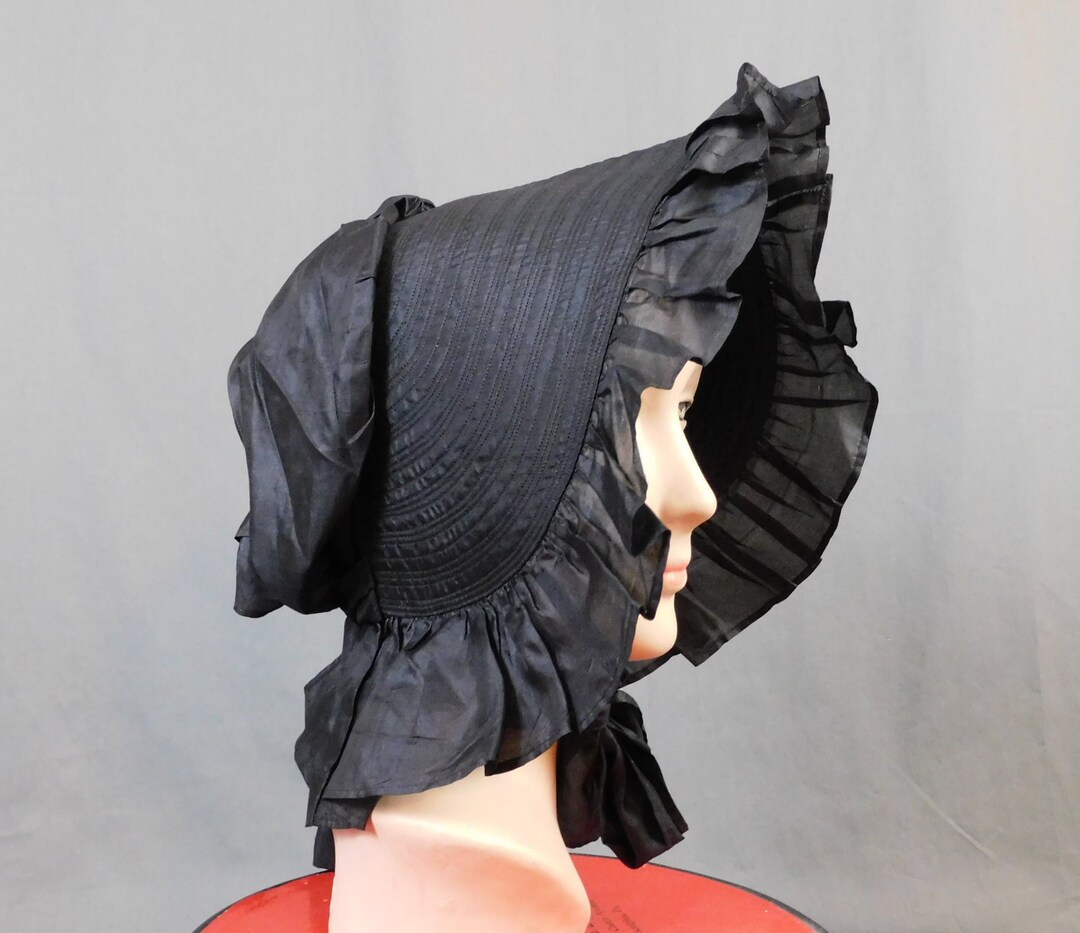 Victorian Black Silk Bonnet 1800s Fits 21 to 23 Inch Head 6 - Etsy