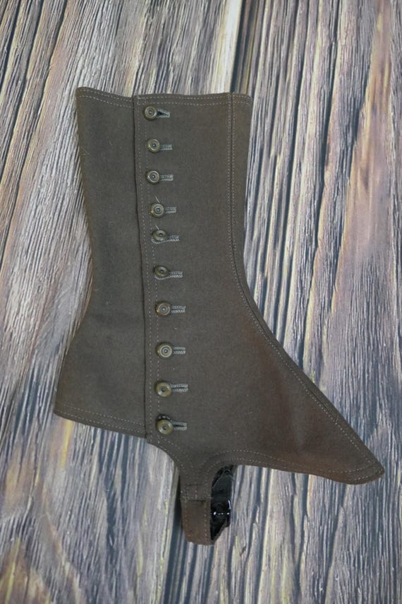 Antique Brown Wool Spats, 10 Buttons 9-1/4 inch Tall,… - Gem