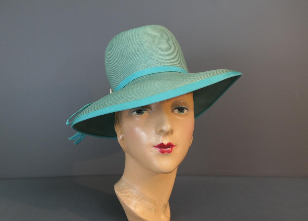 Vintage Turquoise Straw Hat Summer 1980s, Fits 22 Inch Head, Wide Soft ...