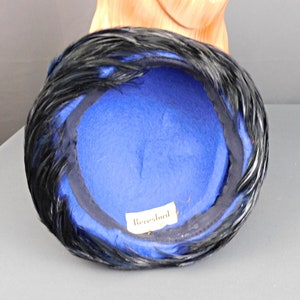 Vintage Black and Dark Blue Feathers Hat, 1960s Beresford, 21 Inch Head ...