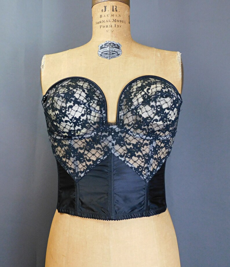 Vintage 1950s Black and White Bullet Bra Longline Strapless | Etsy