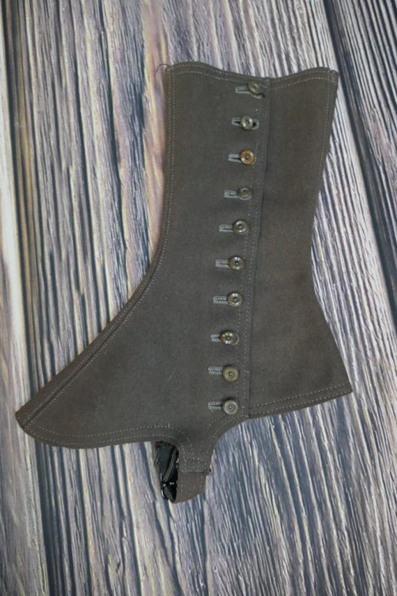 Antique Brown Wool Spats, 10 Buttons 9-1/4 inch Tall,… - Gem
