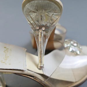 Vintage Springolators Mules, Carved Lucite Heels, Clear & Rhinestones ...