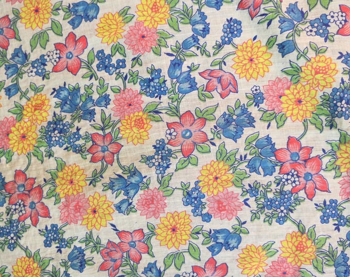 Vintage 1920s 1930s Fabric Blue, Pink & Yellow Fabric Cotton 1-1/3 ...