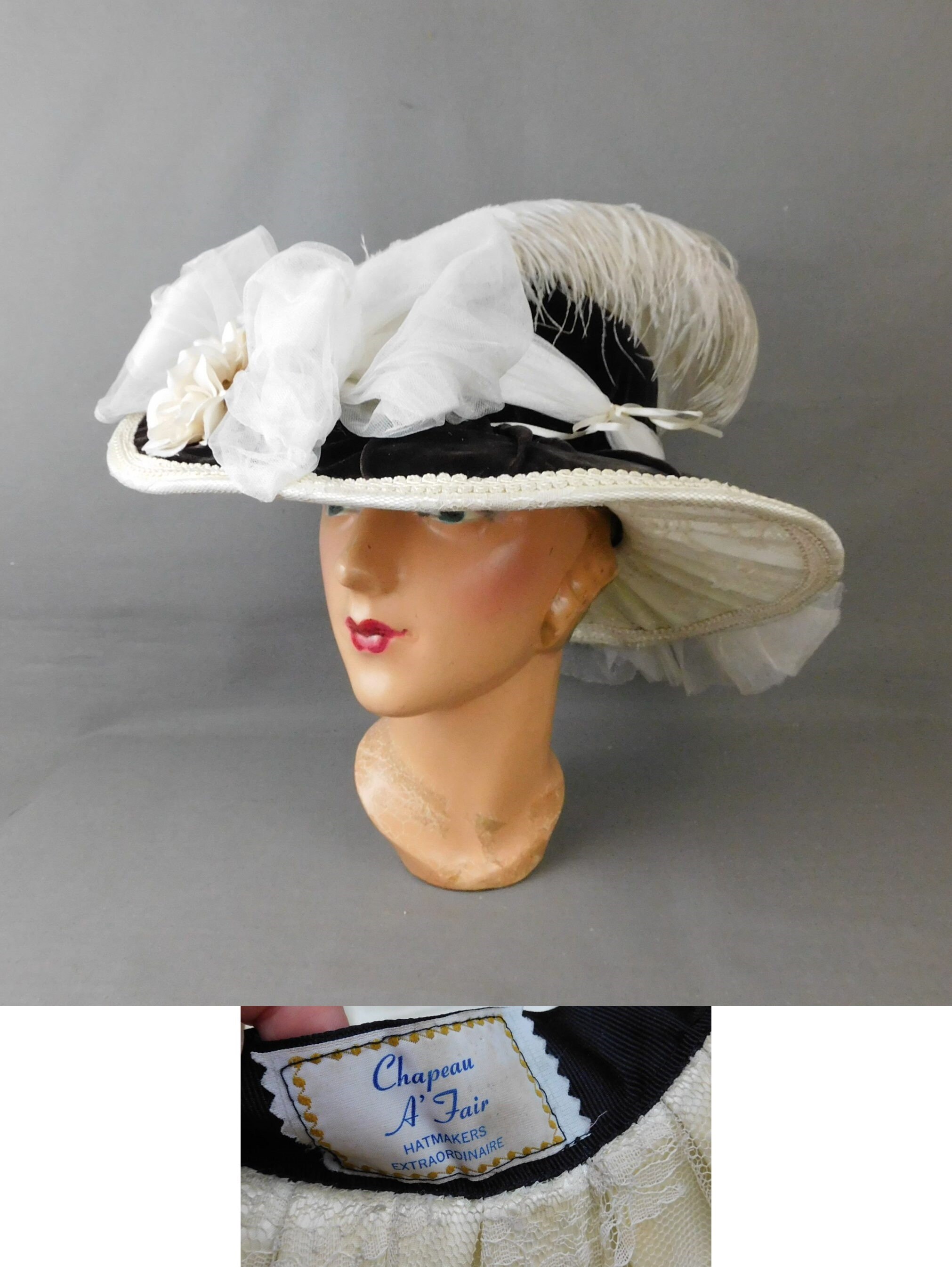 Vintage Outrageous Victorian Style Hat with Wide Brim Black | Etsy