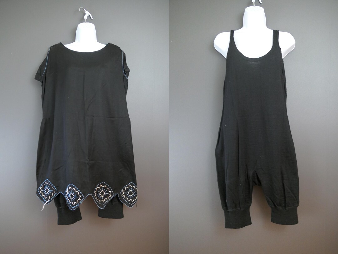 Antique Edwardian Swimsuit, 2 Piece Wool Embroidered Swim Dress & Knit ...