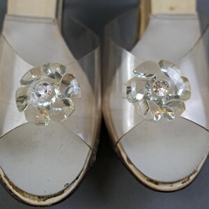 Vintage Springolators Mules, Carved Lucite Heels, Clear & Rhinestones ...