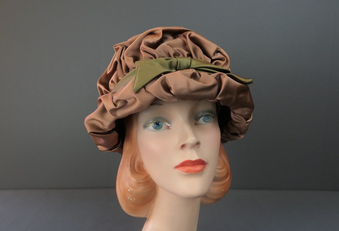 Vintage Brown & Olive Satin Hat, 1960s, 21 Inch Head, Lucila Mendez - Etsy