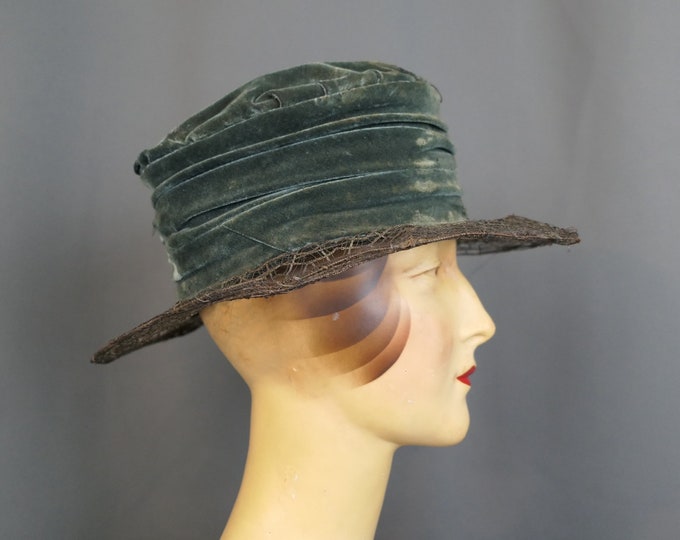 Vintage Blue Velvet 1910s 1920s Hat With Metal Coil Brim, Damaged - Etsy