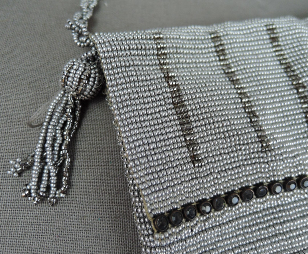 Vintage Silver Beaded Purse 1920s Evening Bag With Rhinestones, Needs ...