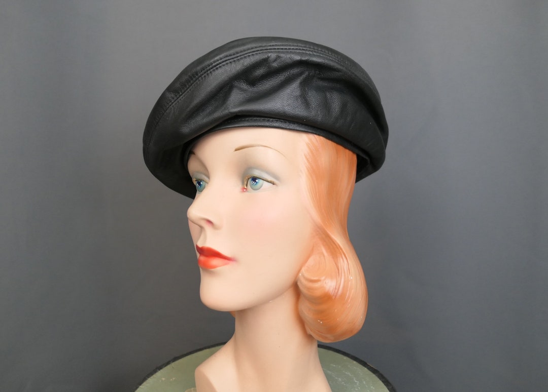 Vintage Black Leather Beret Hat, Made in Italy, 21 to 22 Inch Head - Etsy