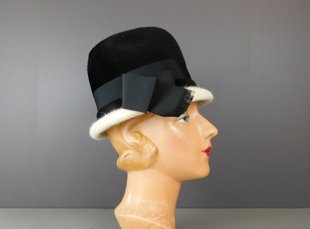 Vintage Black & White Tall Felt Hat 1960s Mr. John Jr, 21 Inch Head - Etsy