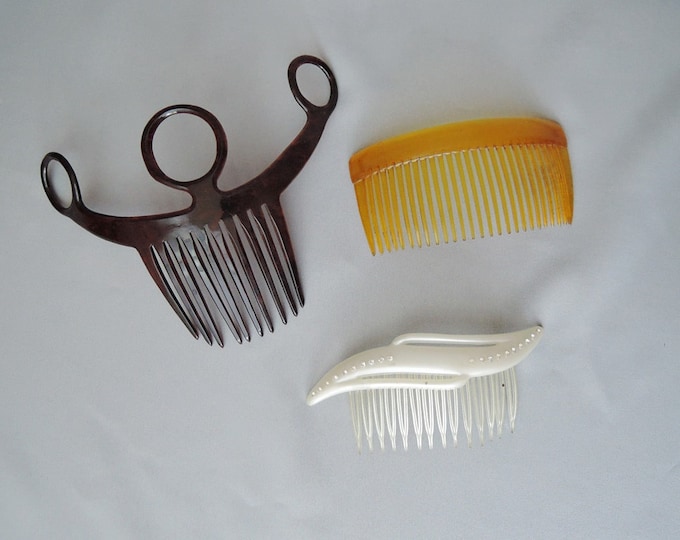 3 Vintage Hair Combs 1940s 1950s Plastic Rhinestones Faux - Etsy