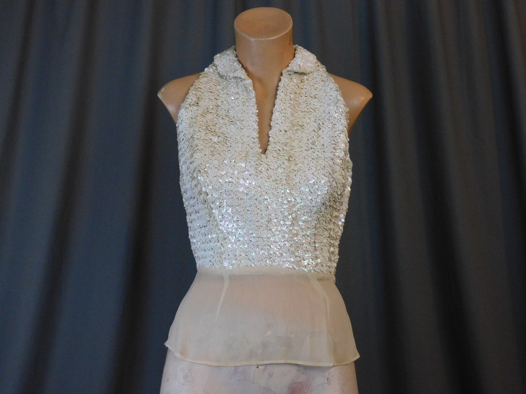 Vintage 1940s Ivory Sequin Top, 33 Bust, Sleeveless Evening - Etsy