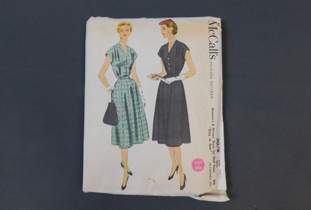 Vintage 1950s Dress Pattern Shirtwaist With Gored Skirt, Half Size, 37 ...