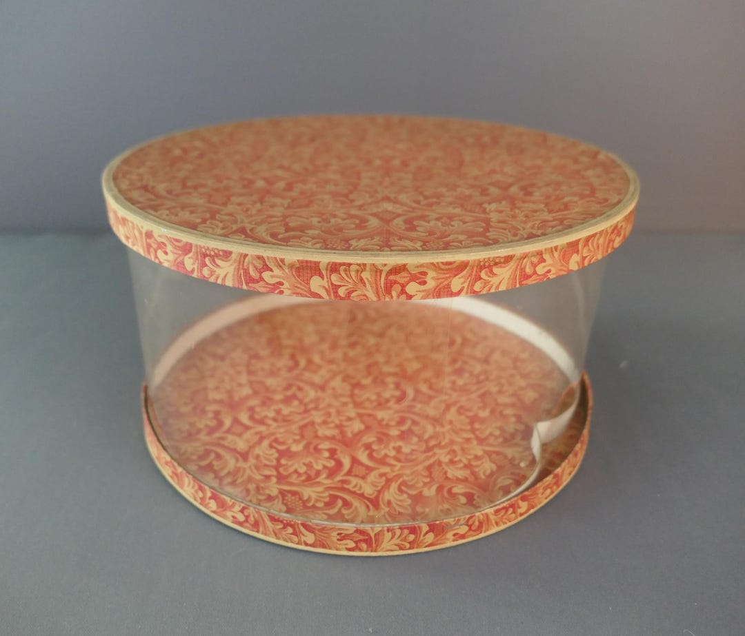 Vintage Red & Ivory Hat Box With Clear Plastic Sides, 1950s, 12 Inches ...
