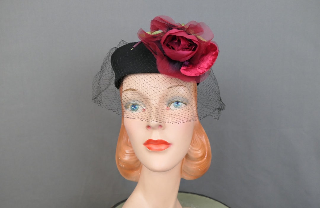 Vintage Black Floral Ring Hat With Open Top and Veil, 1950s - Etsy