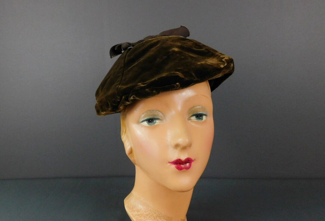 Vintage 1930s Brown Velvet Beret Style Hat 21-22 Inch Head - Etsy