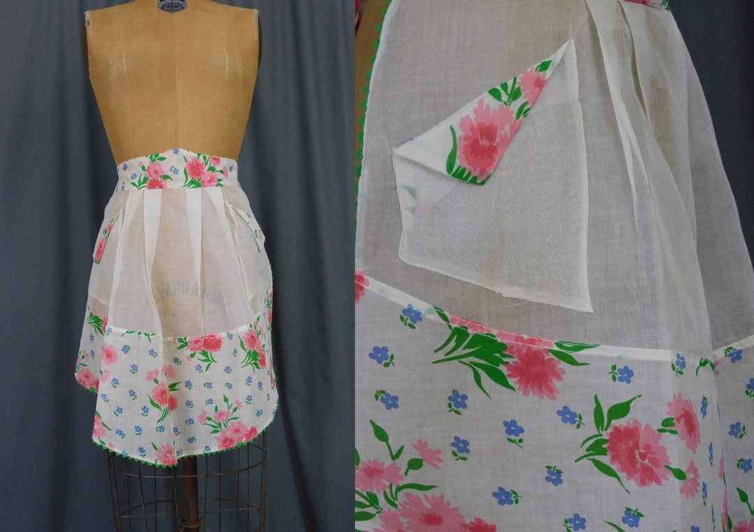 Vintage Sheer White Organdy & Pink and Blue Floral Apron 1940s - Etsy
