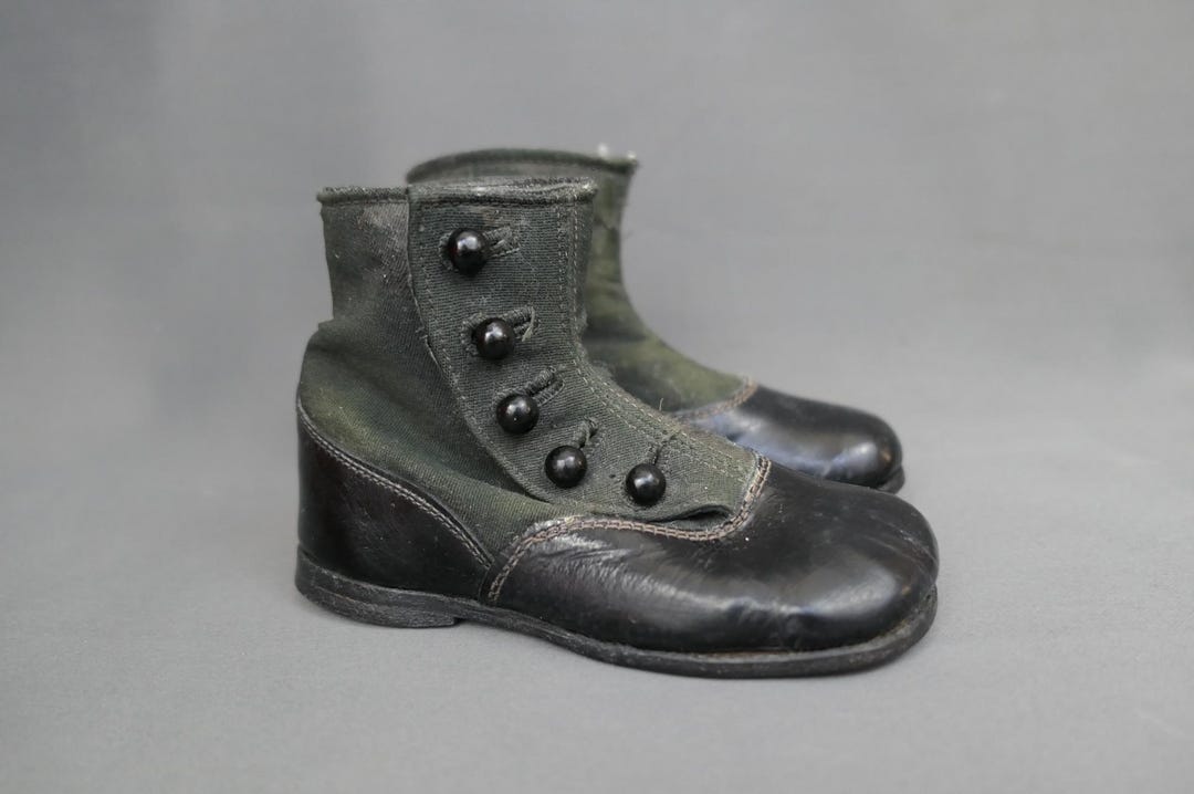 Victorian Child's High Buttons Shoes, Black Leather and Wool Fabric, 5 ...