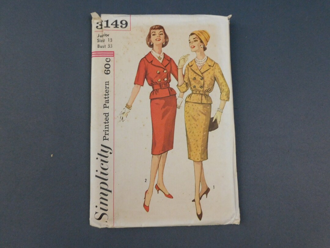 Vintage 1950s 2 Piece Suit Dress Pattern Simplicity 3149 33 - Etsy