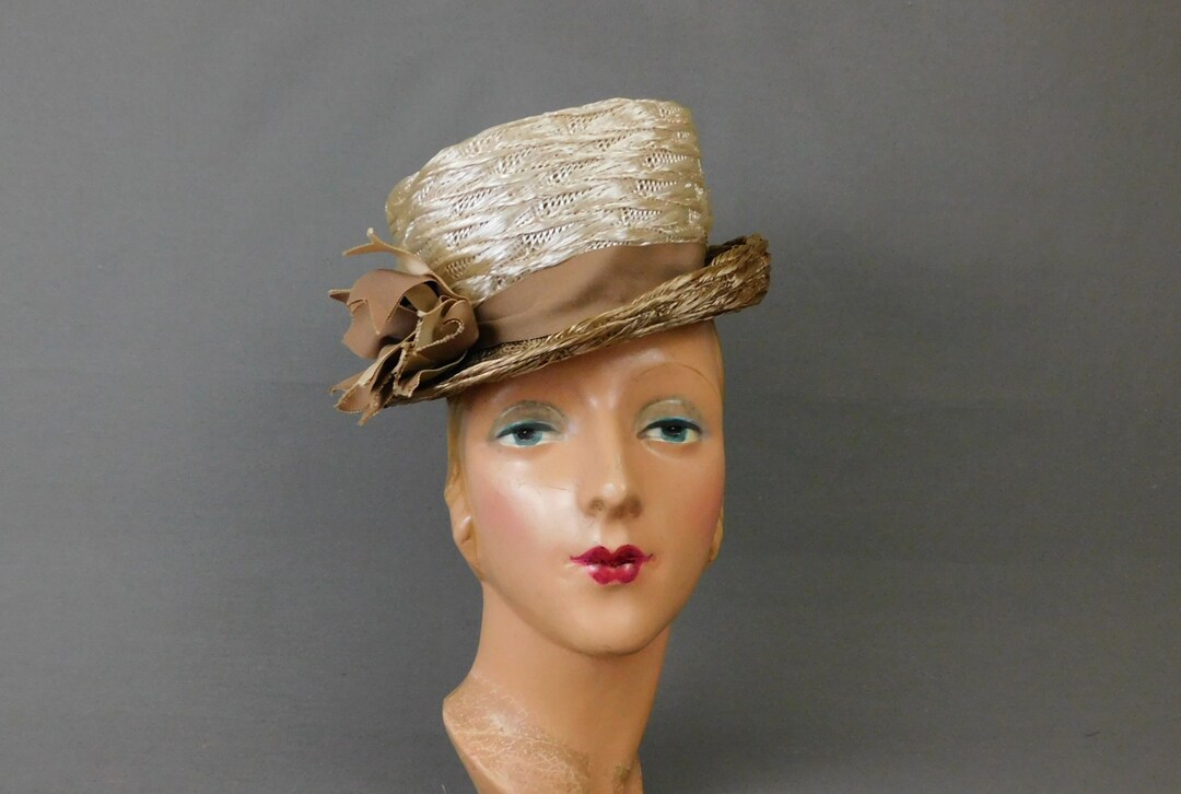 Vintage Ivory & Beige Straw Hat 1960s, 21 Inch Head, Toby of London - Etsy