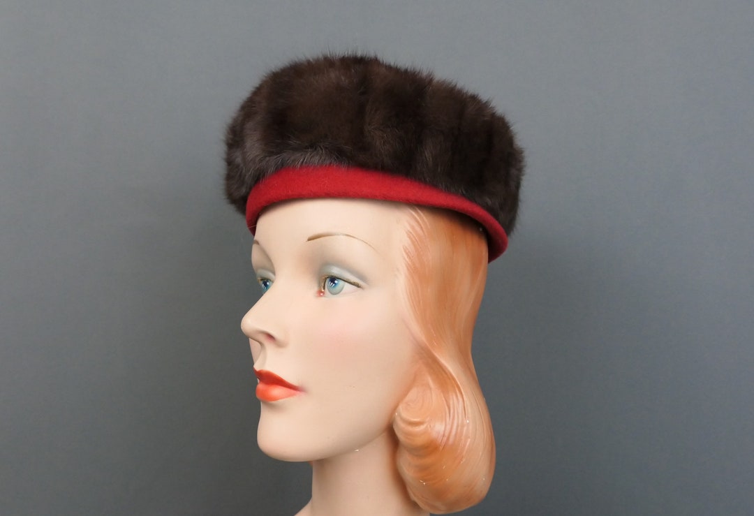 Vintage Red Felt Hat With Brown Fur Trim 1950s 22 Inch Head - Etsy