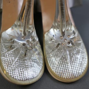 Vintage Springolators Mules, Carved Lucite Heels, Clear & Rhinestones ...