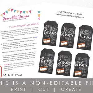 Teacher Appreciation Week Printable Smore Tags End of School Teacher ...