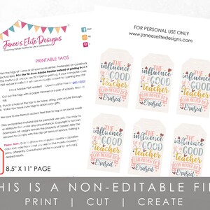 Teacher Appreciation Printable Gift Tags Influence of A Good Teacher ...