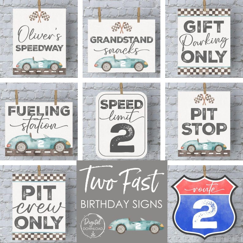 Blue Two Fast Birthday Decorations Blue Vintage Race Car Birthday ...