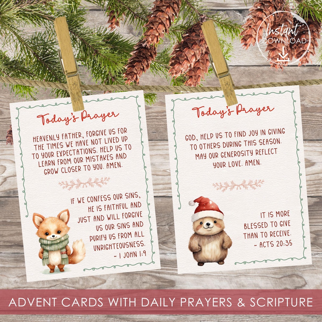 Christian Advent Calendar for Kids Prayer Cards Woodland Christmas ...