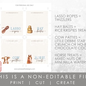 Cowboy Party Printable Food Labels Western Theme Treat Table Ideas My ...