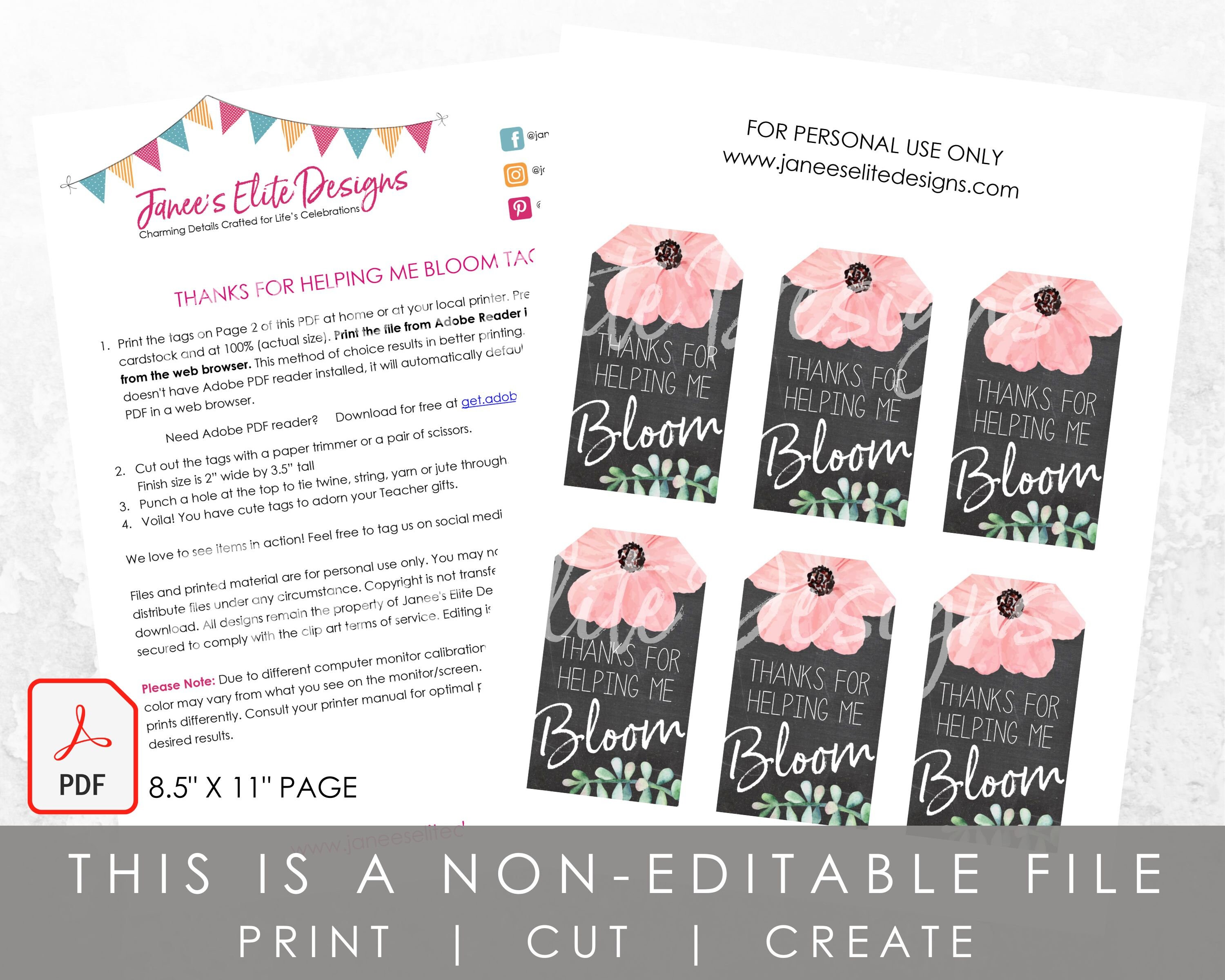 Teacher Appreciation Tags Printable, Thanks for Helping Me Bloom ...