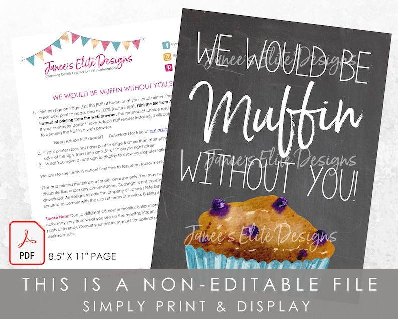 Employee Appreciation Printable, We Would Be Muffin Without You ...