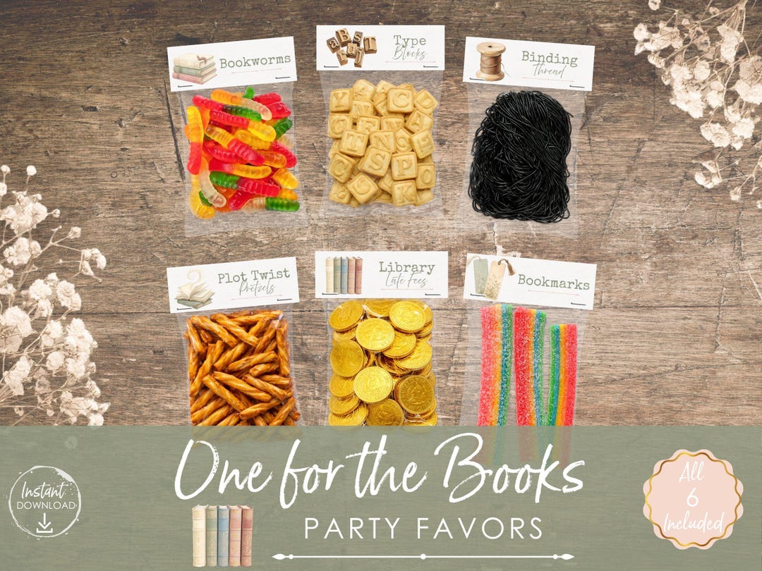 One for the Books Party Favors Book Themed Treat Bag Toppers Printable ...