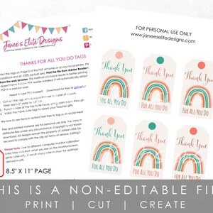 Thank You for All You Do Tags, Boho Rainbow, Teacher Appreciation ...